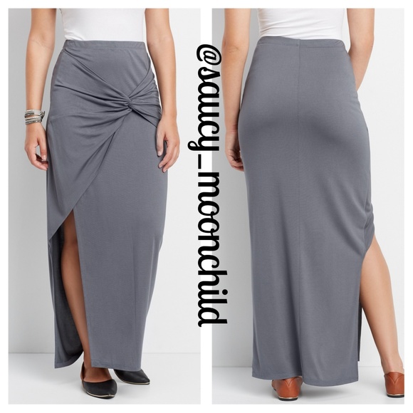 Maurices | Skirts | New Maurices Sexy Bodycon Gray Knot Drape Front Maxi Modal Soft Skirt Large ...